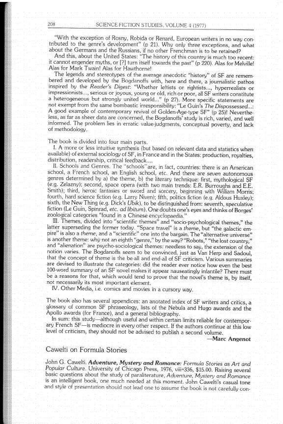 Review: Adventure, Mystery and Romance: Formula Stories as Art and Popular Culture, by John G ...